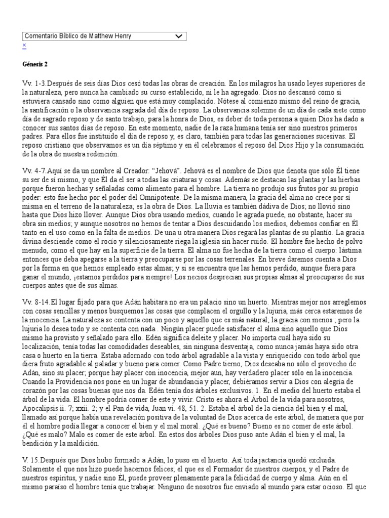 Comentario-Biblico-Génesis 2-Comentario Bíblico de Matthew Henry | PDF ...