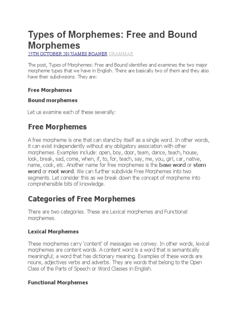 Types of Morphemes | PDF | Word | Part Of Speech
