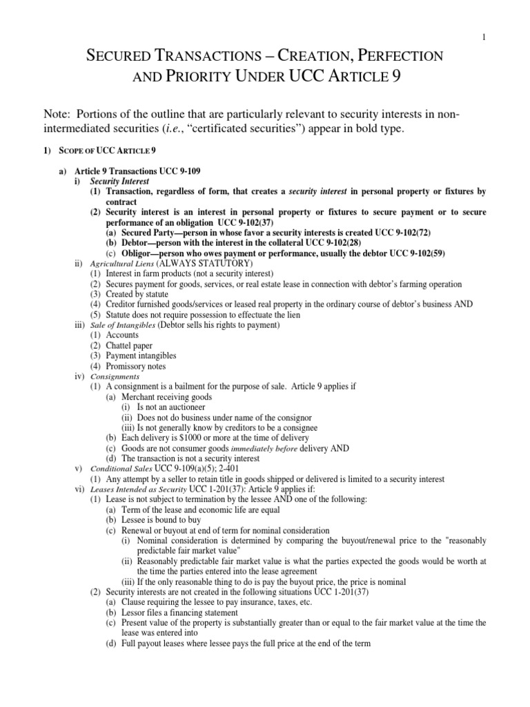 UCC ART 9 Creation, Perfection | PDF | Security Interest | Uniform ...