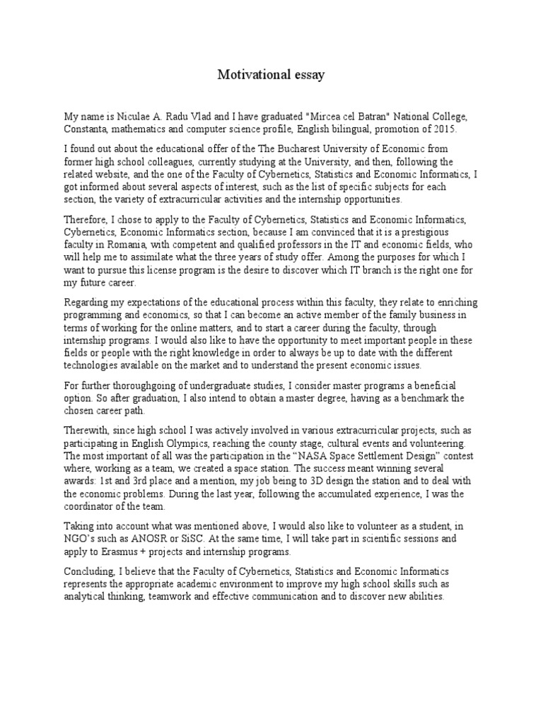 Motivational Essay | PDF | Computer Science | Cognition