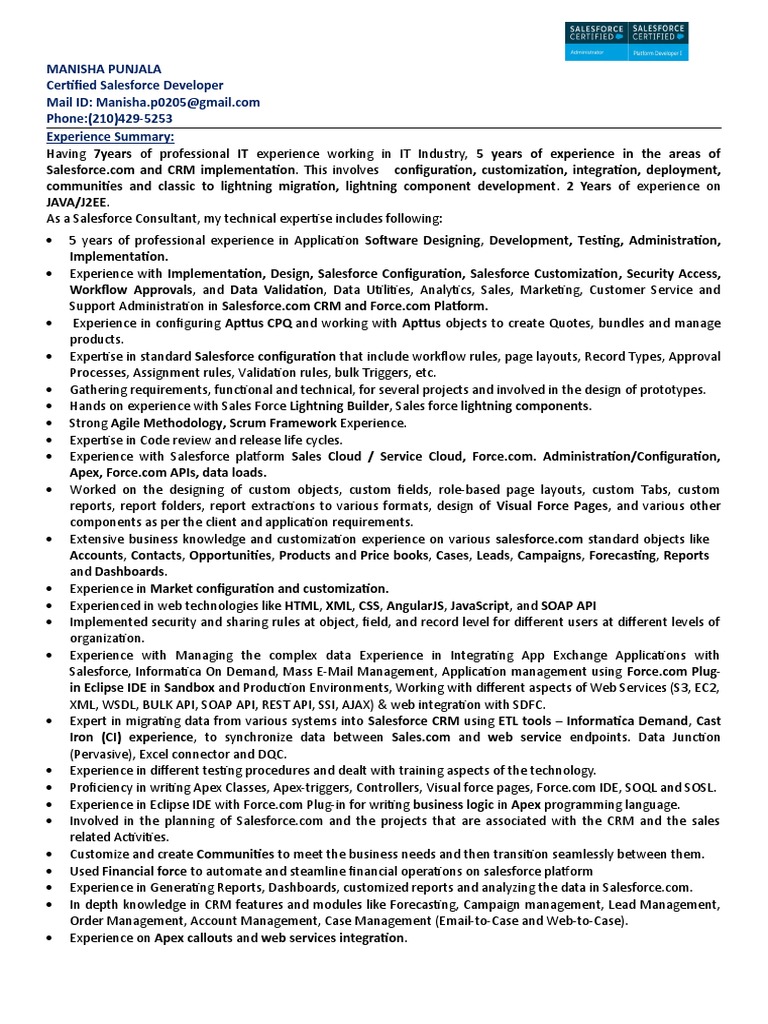 Naga Manisha-SFDC Lightning Developer Resume | PDF | Java (Programming ...