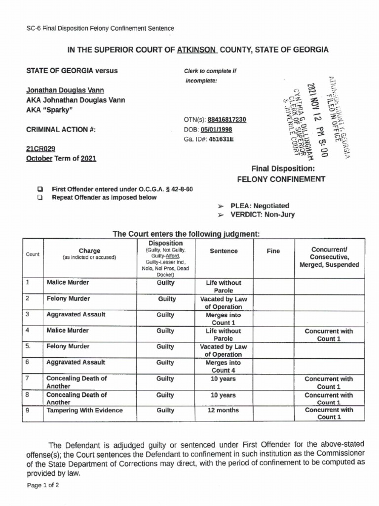 Jonathan Douglas Vann Sentencing | PDF