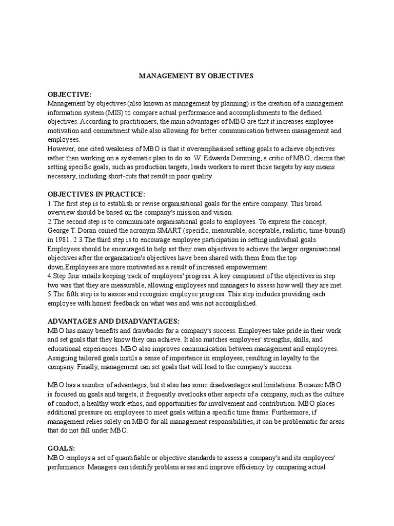 Management by Objectives | PDF | Goal | Employment