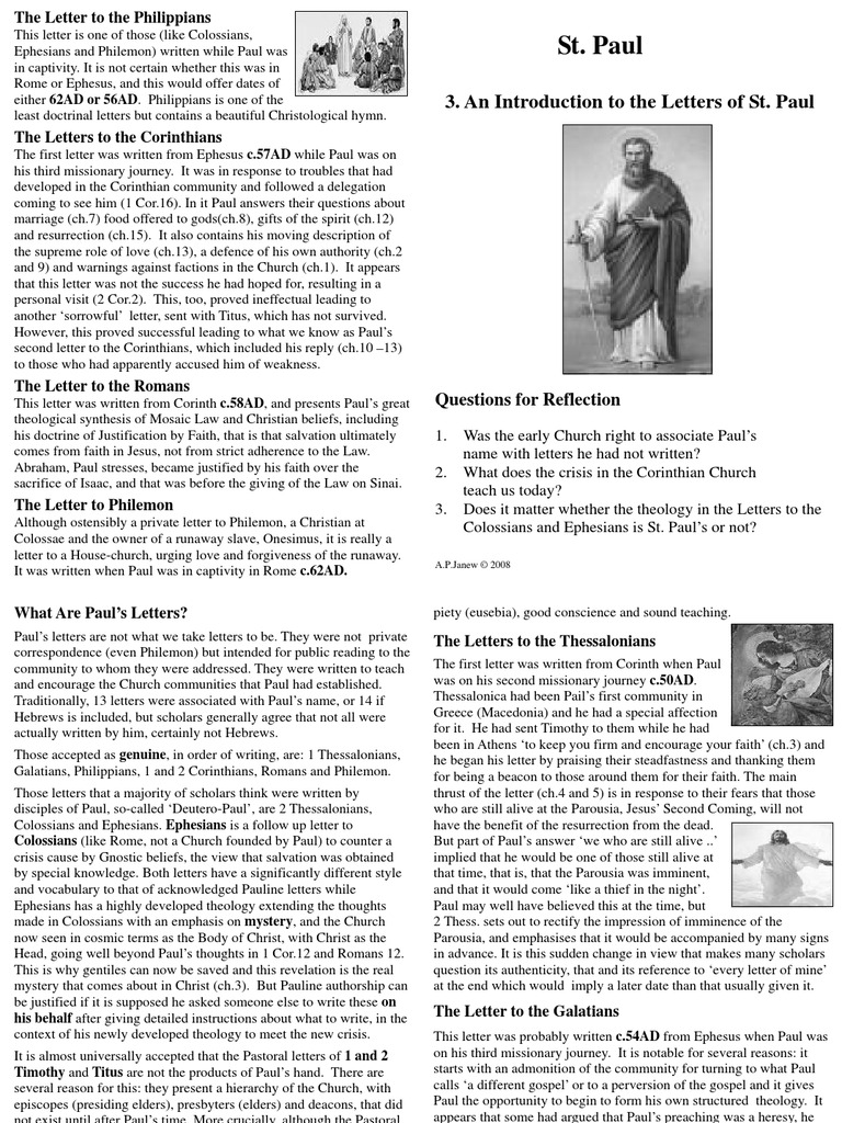 An Summary of The Letters of ST Paul | PDF | Epistle To The Colossians ...