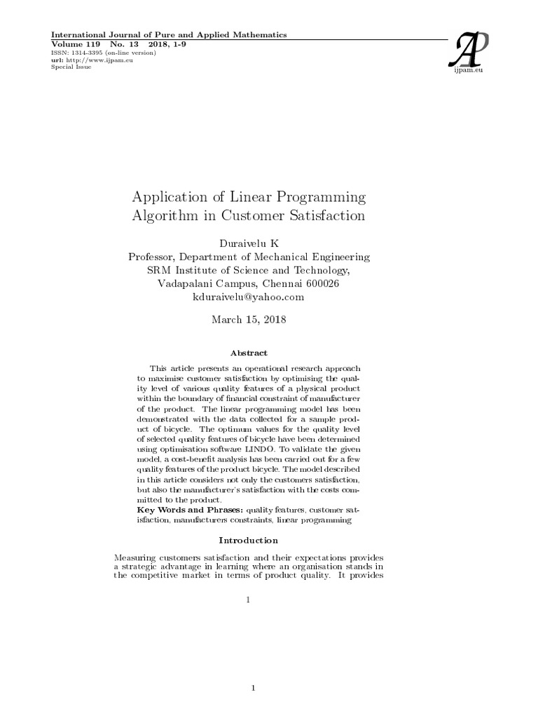 Application of Linear Programming Algorithm in Customer Satisfaction | PDF | Mathematical ...