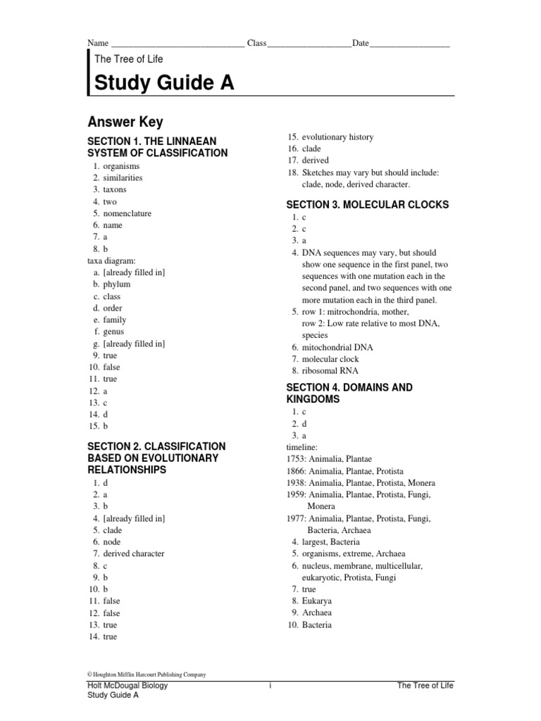 Study Guide A: Answer Key | PDF | Taxonomy (Biology) | Life Sciences