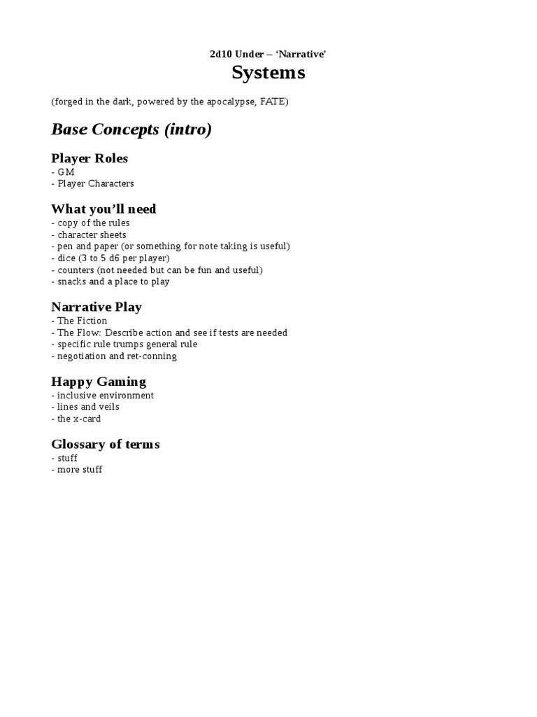 Systems - 2d10 Under Narrative | PDF | Tabletop Role Playing Game