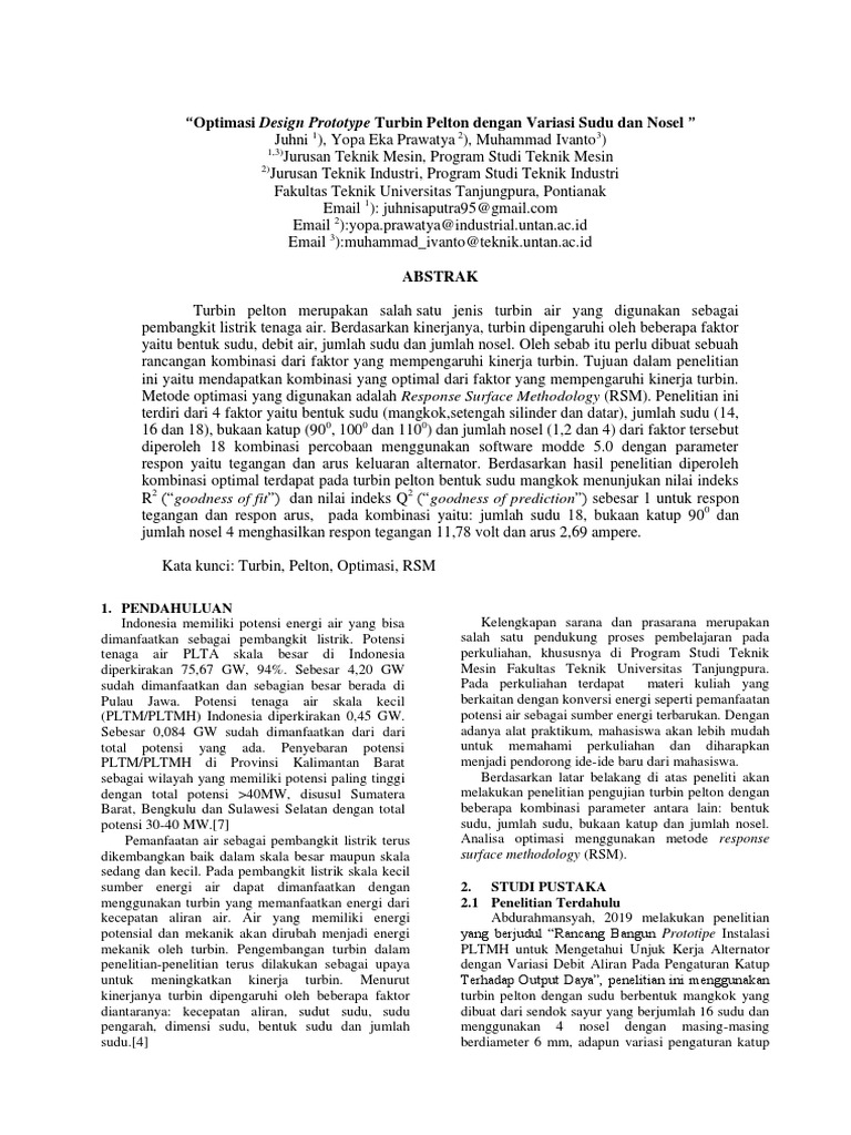 Optimasi Design Prototype Turbin Pelton Dengan Variasi Sudu Dan Nosel | PDF