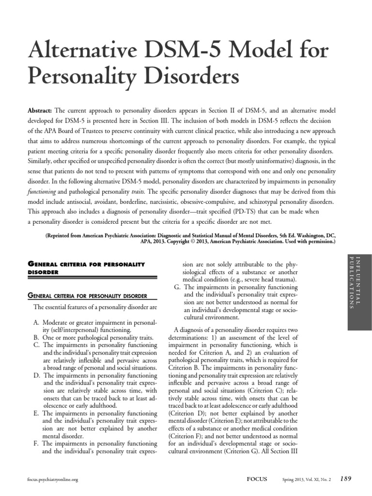 Alternative DSM-5 For PD | PDF | Personality Disorder | Mental Disorder