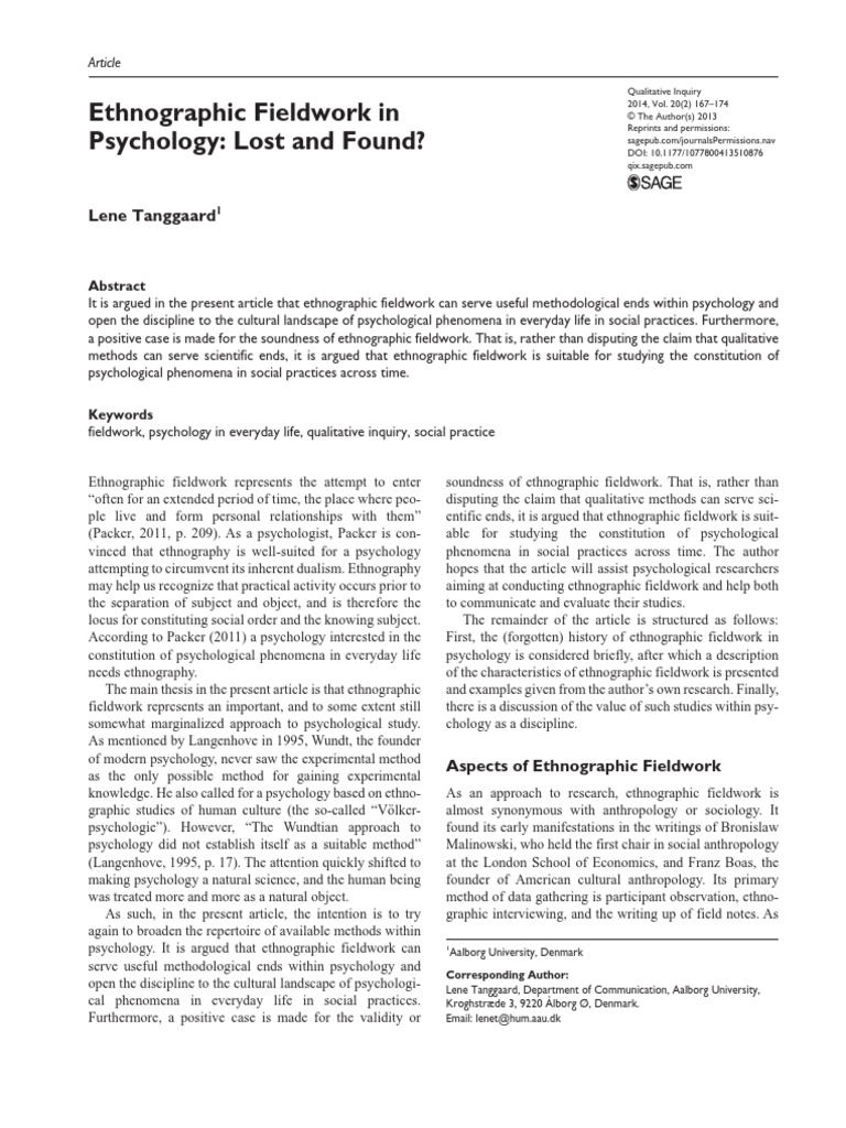 Ethnography in Psychology | PDF | Ethnography | Field Research