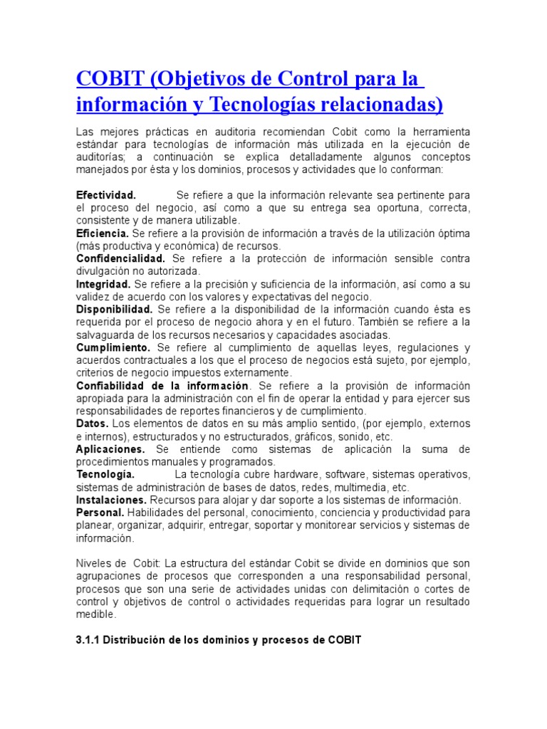 Análisis de COBIT (Control Objectives for Information and Related ...
