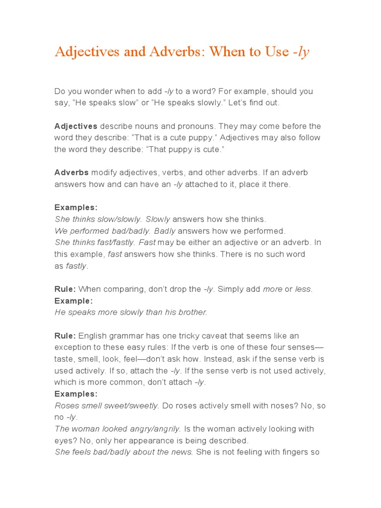Adjectives and Adverbs With LY | PDF | Adverb | Adjective