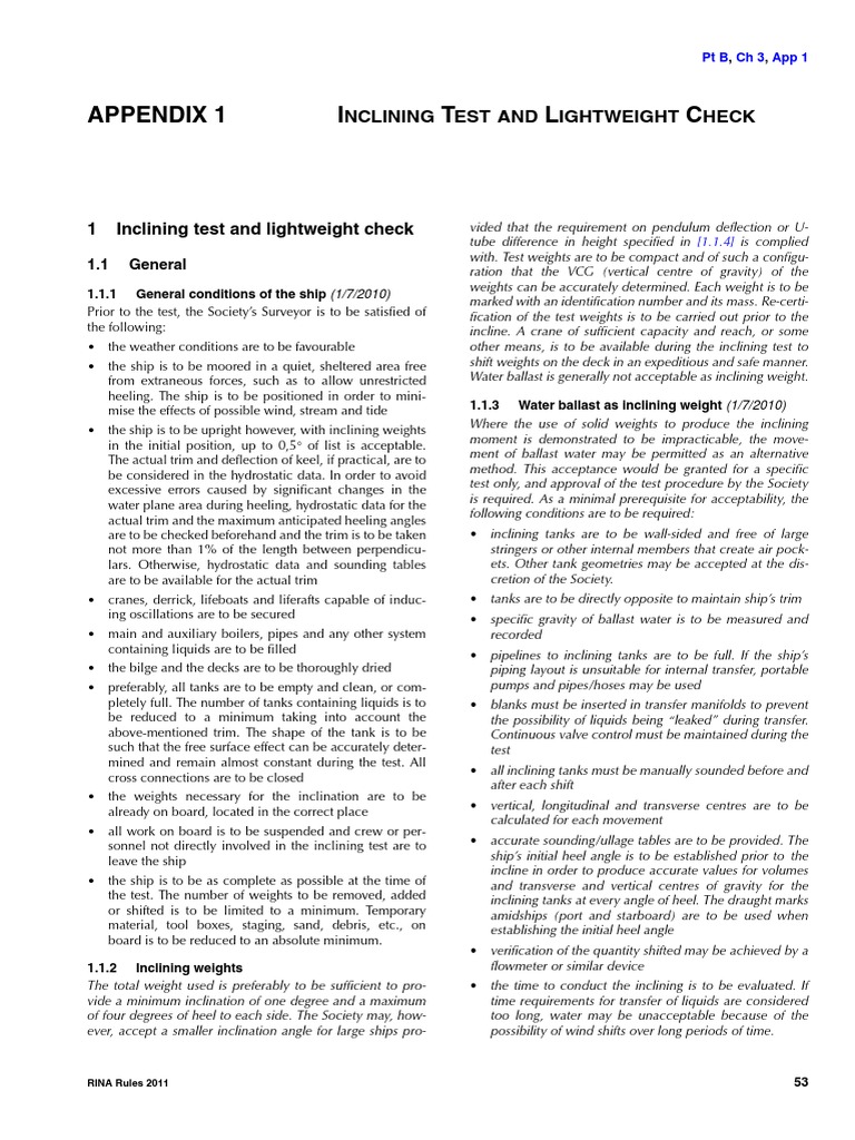Appendix 1 I T L C: 1 Inclining Test and Lightweight Check | Download ...