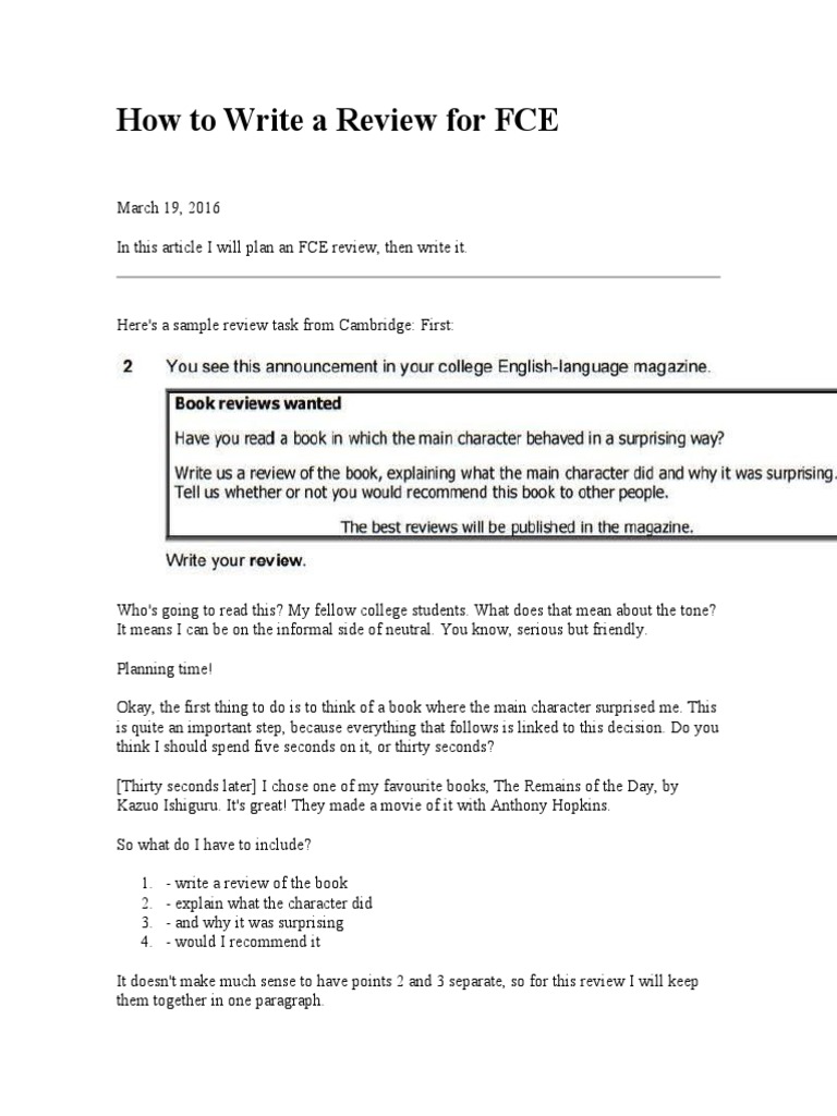 How To Write A Review For FCE | PDF