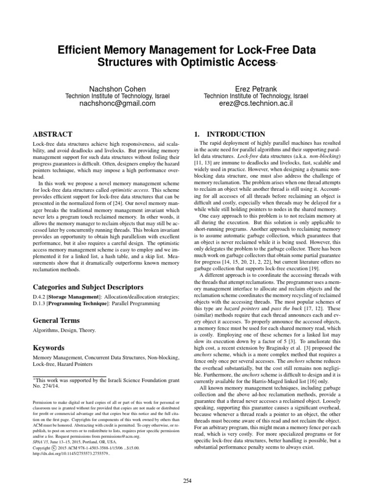 Efficient Memory Management For Lock Free Data Structures With Optimistic Access Pdf Pointer 6238