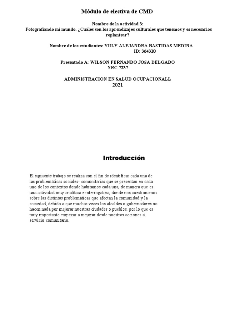 Actividad 3 Fotografiando Mi Mundo Electiva CMD | PDF