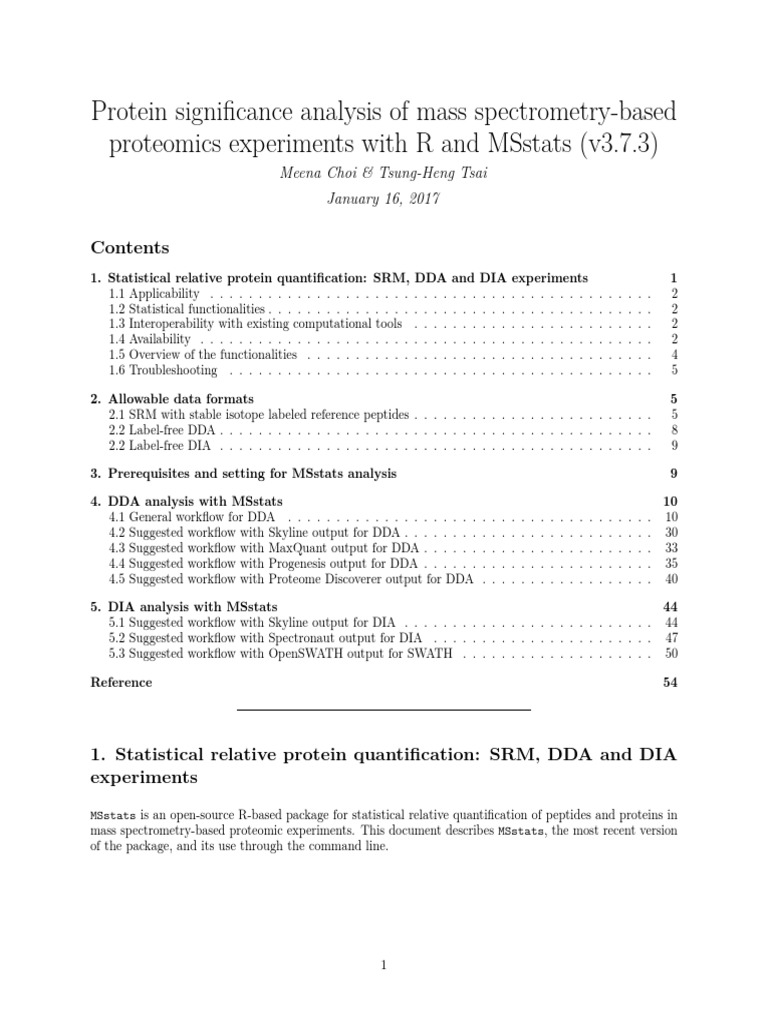 A Guide to Statistical Analysis of Mass Spectrometry-Based Proteomics ...