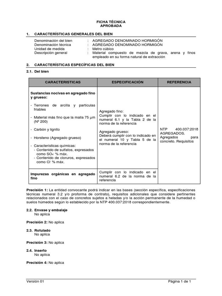 Ficha Tecnica Hormigon | PDF | Hormigón | Ciencias fisicas