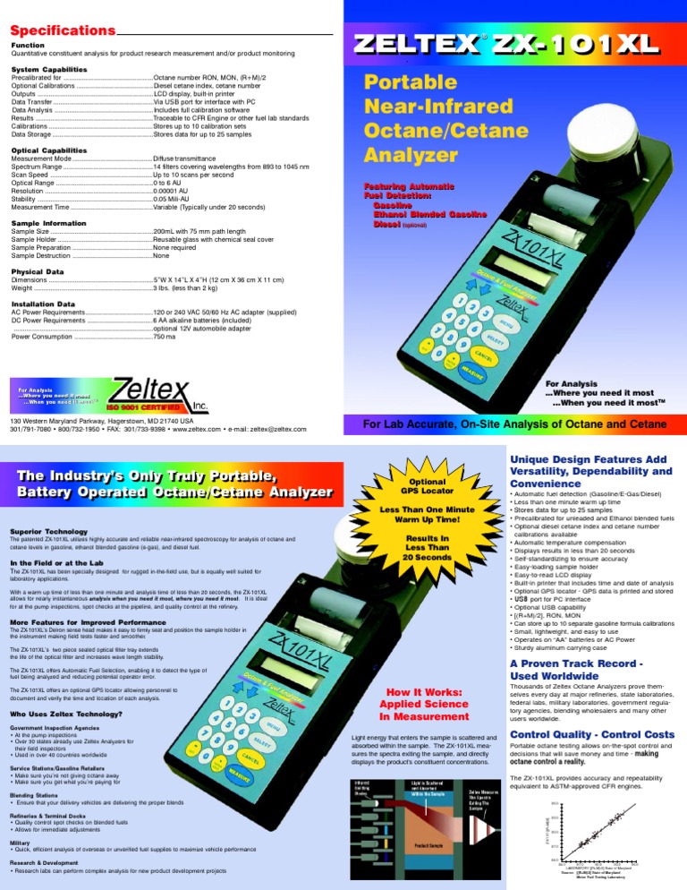 Portable Near-Infrared Octane/Cetane Analyzer: Zeltex Zx-101Xl | PDF ...