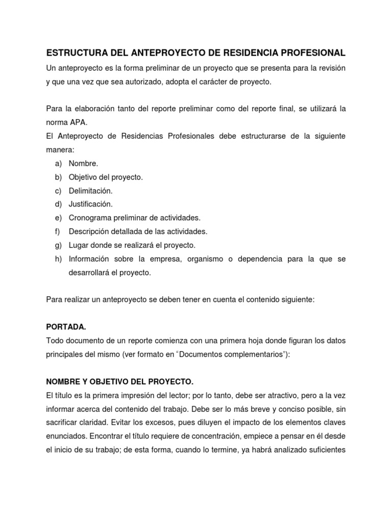 Estructura Del Reporte Preliminar de Residencia Profesional | PDF