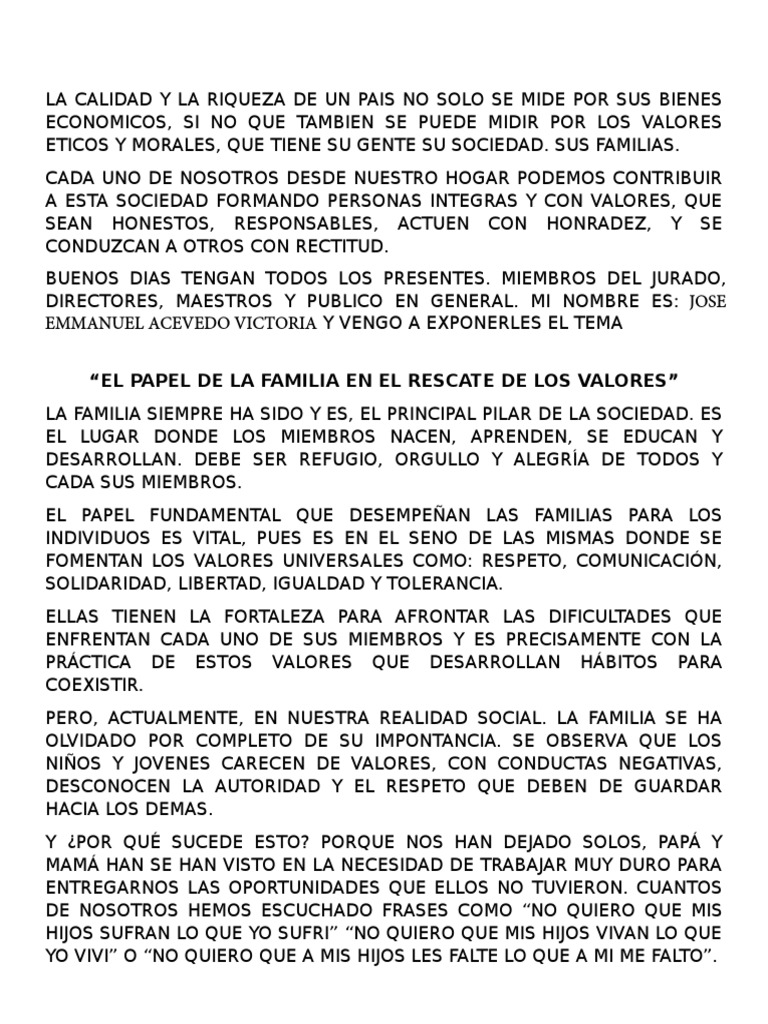 Discurso Sobre Los Valores de La Familia | PDF | Amor | Tolerancia
