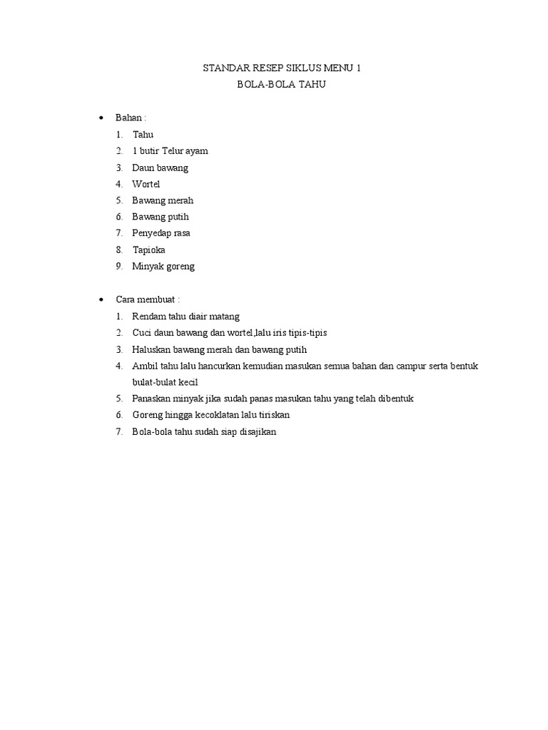 Standar Resep Menu 1 Alma | PDF