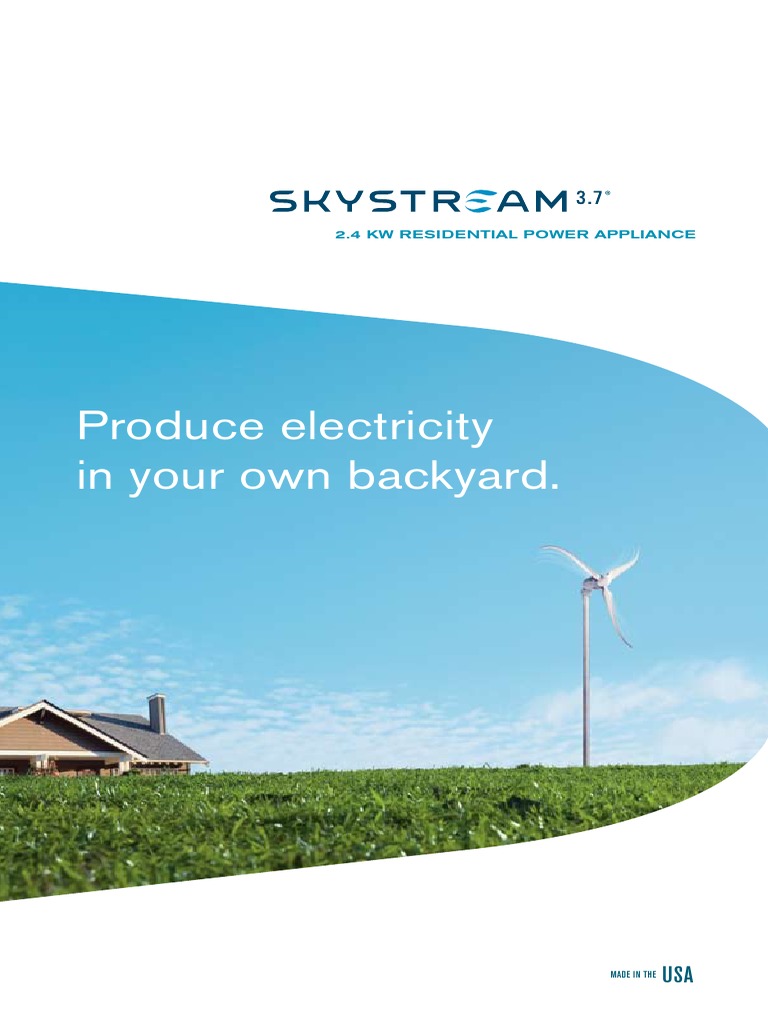 Skystream Brochure | PDF | Wind Power | Renewable Energy