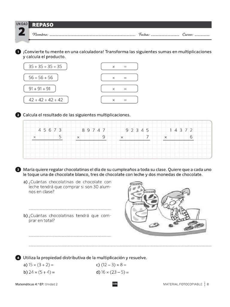 4 Prim Mates Fichas SM Unidad 3 | PDF