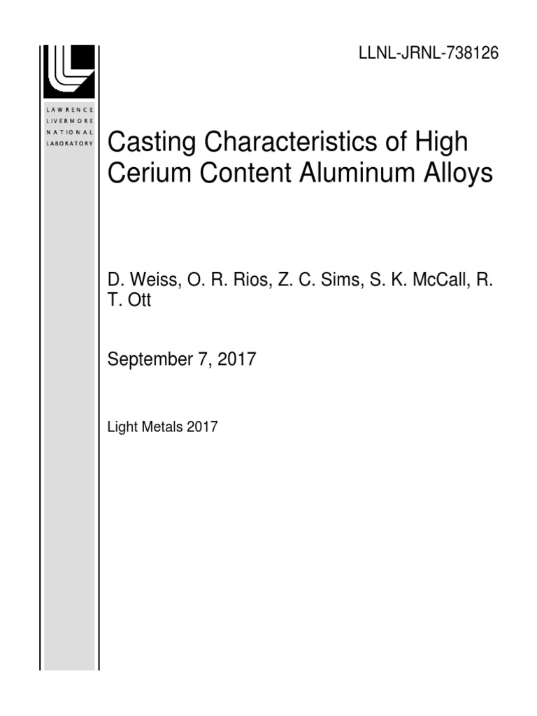 Casting Characteristics of High Cerium Content Aluminum Alloy | PDF ...