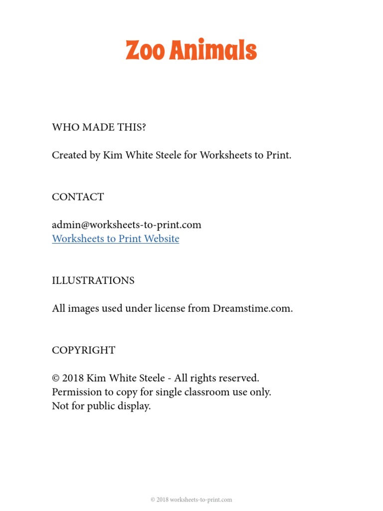 Zoo Animals Vocabulary Worksheet | PDF