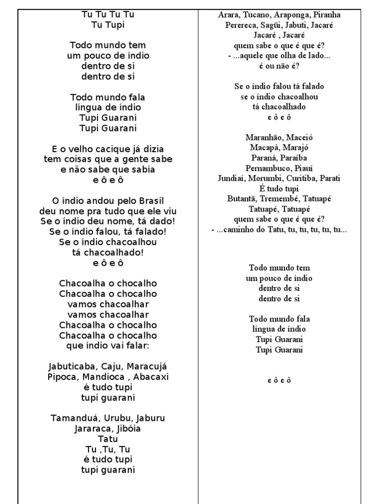 Letra Da Musica Tu Tu Tu Tu | Idiomas