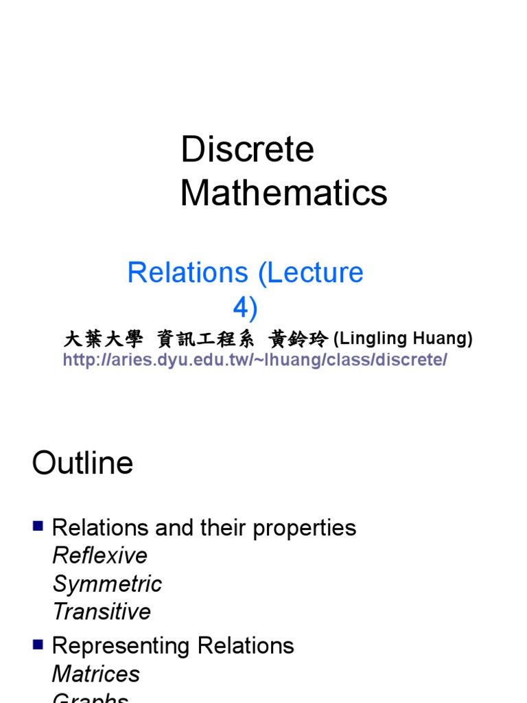 Discrete Mathematics: Relations (Lecture 4) | PDF | Set (Mathematics) | Vertex (Graph Theory)