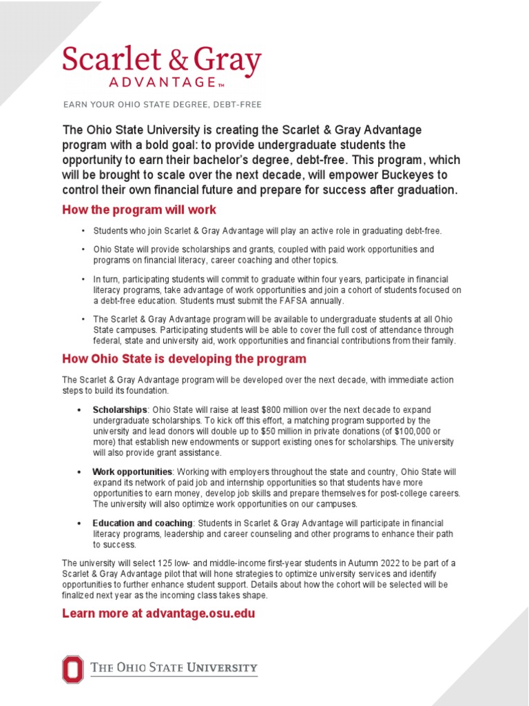 FACT SHEET - Scarlet and Gray Advantage Nov2021 | PDF | Ohio State University | Tuition Payments