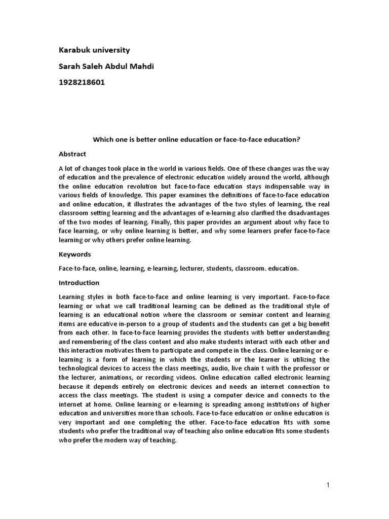 Face To Face Education | PDF | Educational Technology | Learning