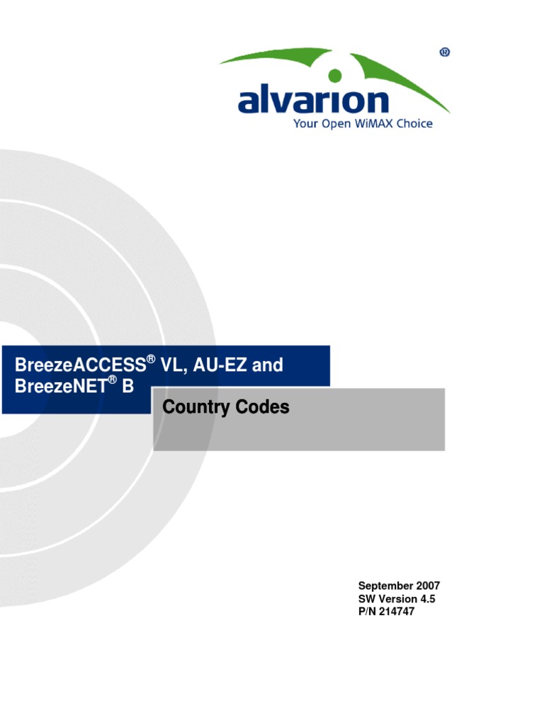 Country Codes Alvarion BreezeACCESS VL AU-EZ BreezeNET B | PDF | Legal ...