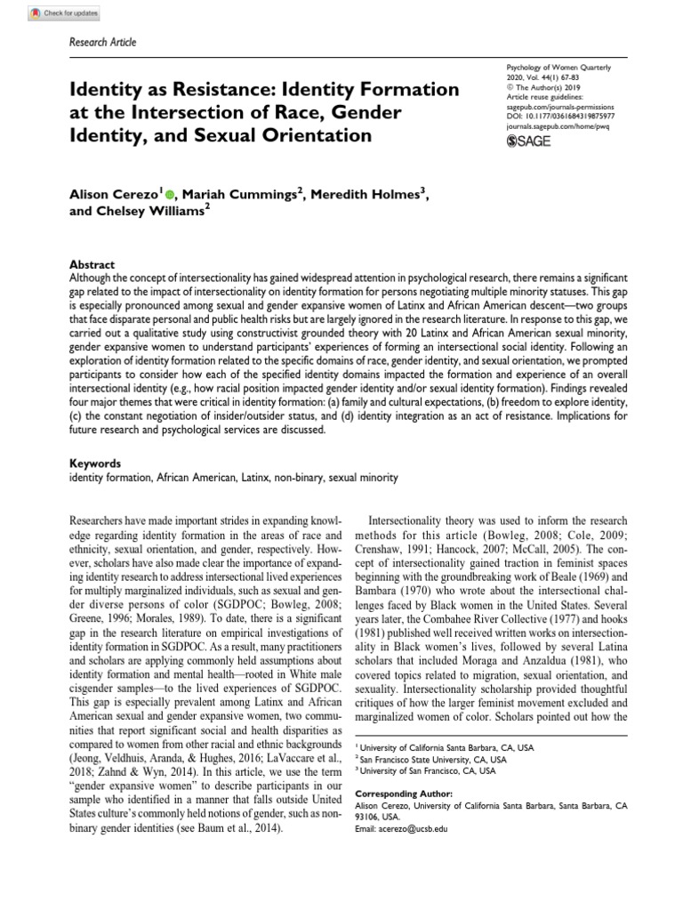 Identity As Resistance: Identity Formation at The Intersection of Race ...