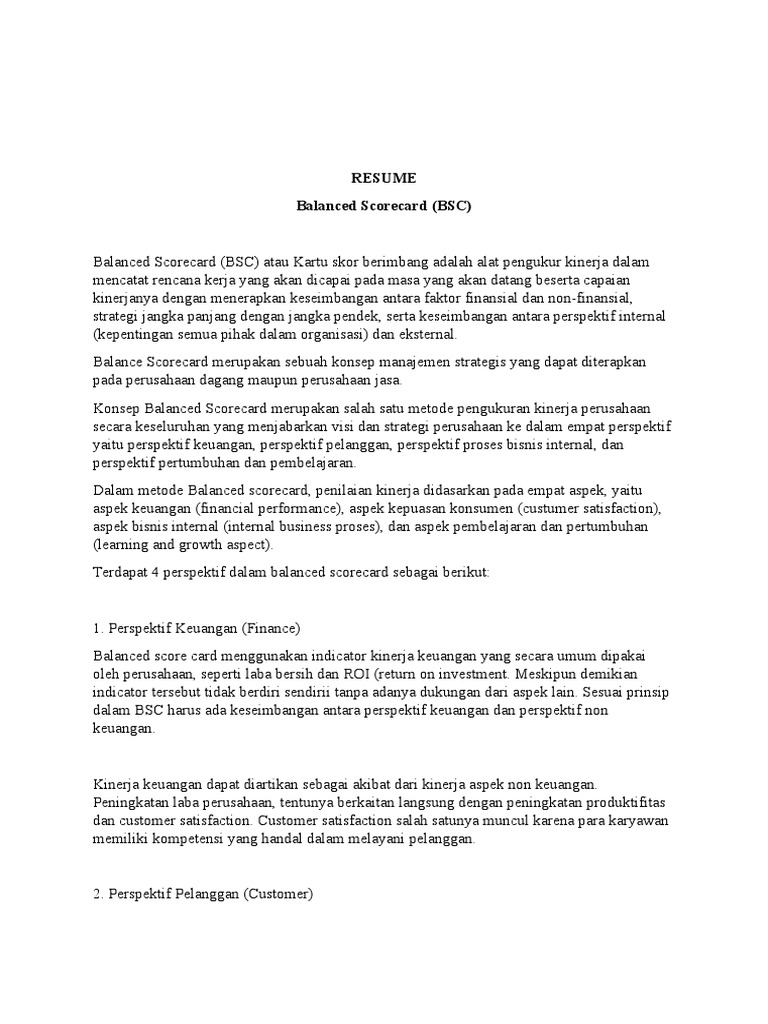 Resume Balanced Scorecard (BSC) | PDF
