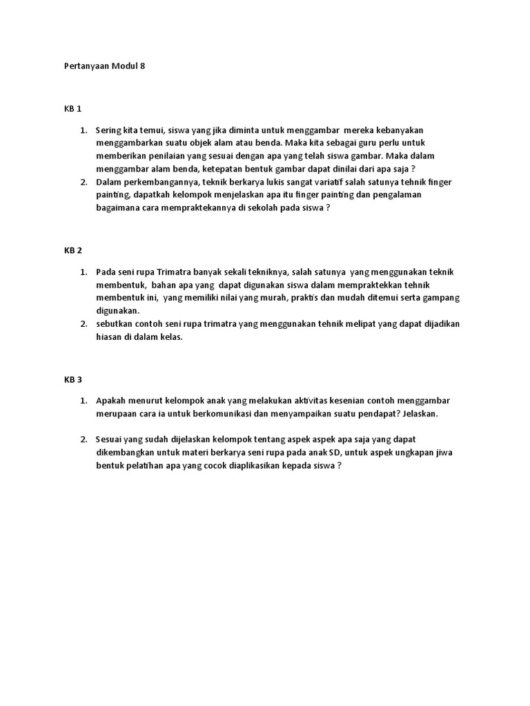 Pertanyaan Modul 8 KEL 5 SENI | PDF | Karier & Perkembangan