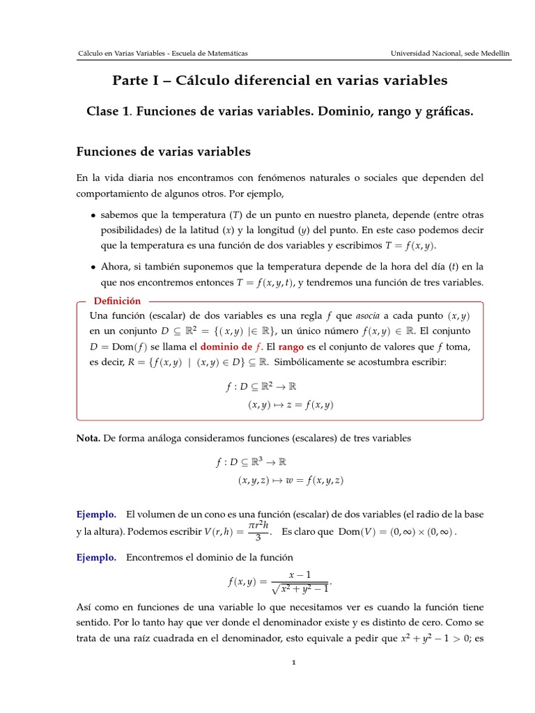Clase 01. Funciones de Varias Variables | PDF | Función (Matemáticas ...