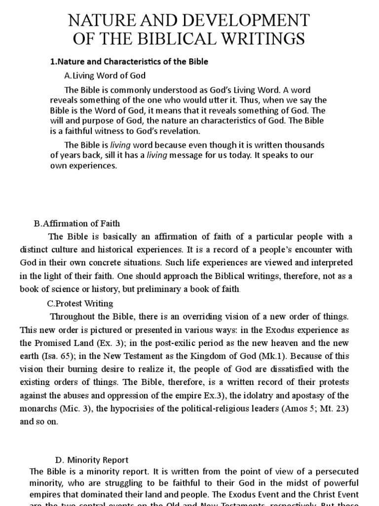 NATURE AND DEVELOPMENT OF THE BIBLe | PDF | Biblical Canon | Bible