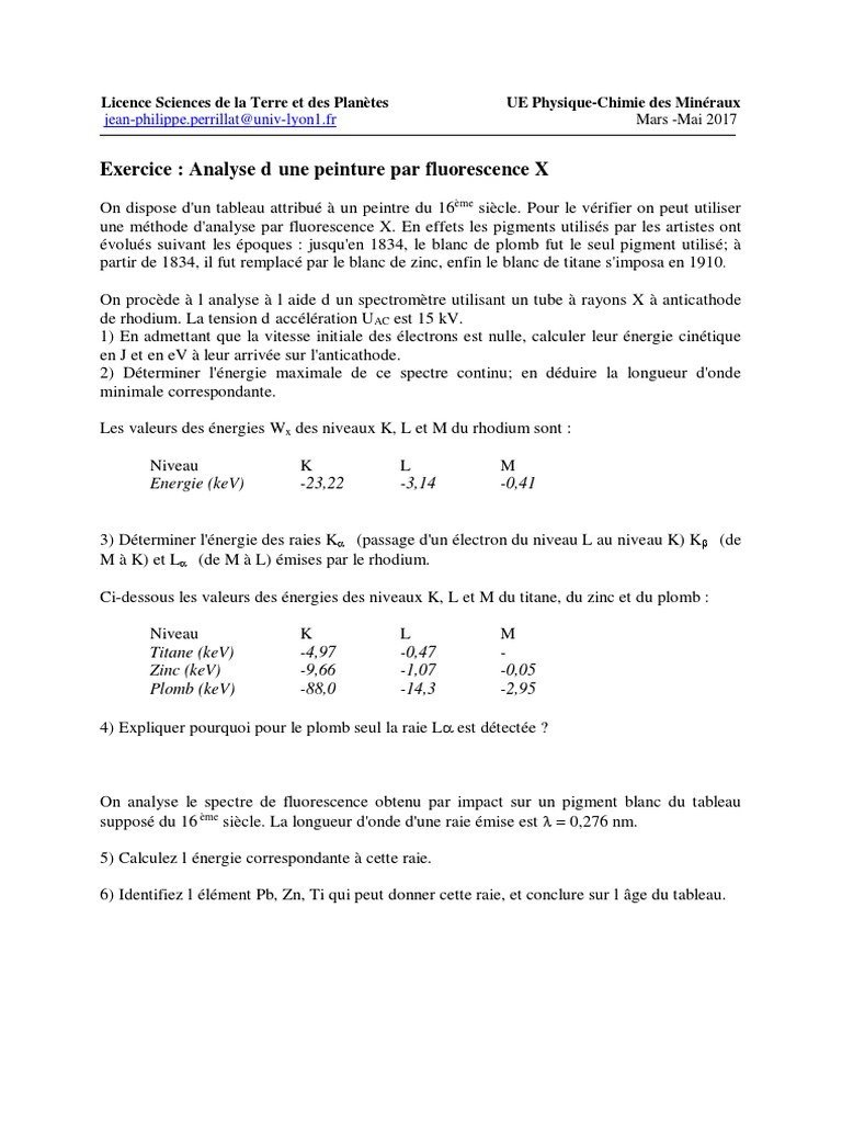 Analyse par fluorescence X des pigments | PDF | Métrologie | Physique ...