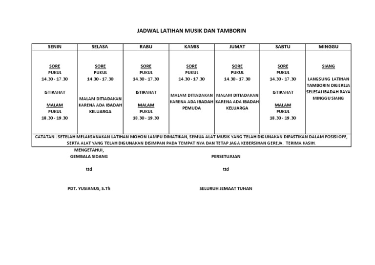 Jadwal Latihan Musik Dan Tamborin | PDF