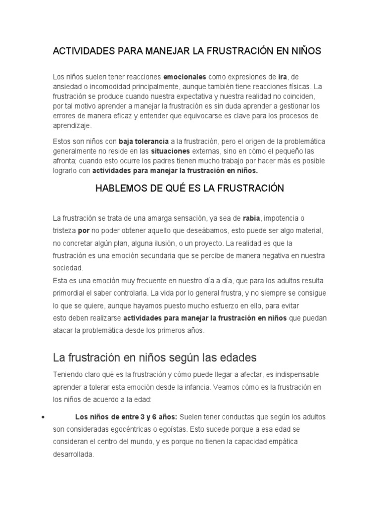 Actividades para Manejar La Frustración en Niños | PDF | Las emociones ...