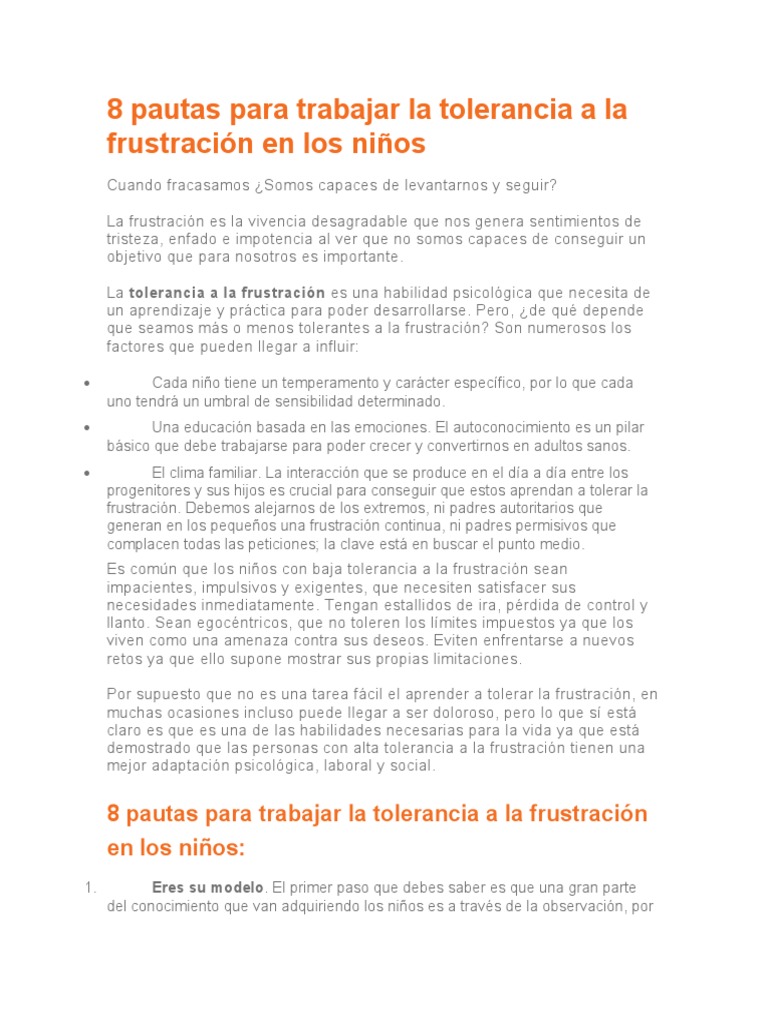8 Pautas para Trabajar La Tolerancia A La Frustración en Los Niños | PDF | Las emociones ...
