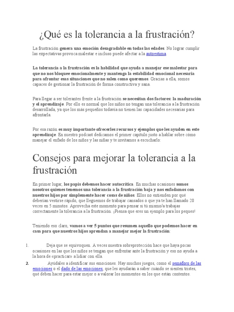 Que Es La Tolerancia A La Frustracion | PDF | Tolerancia | Las emociones