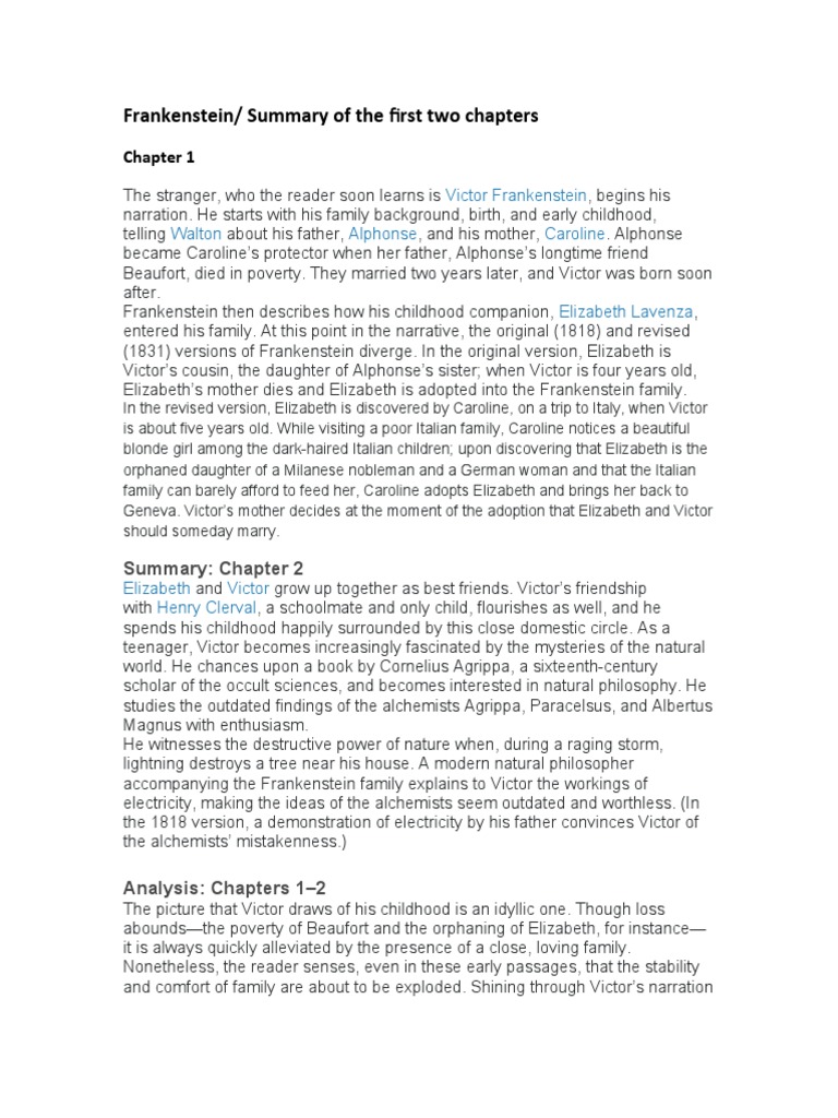 Summary of Frankenstein Chapters 1-2 | PDF | Frankenstein
