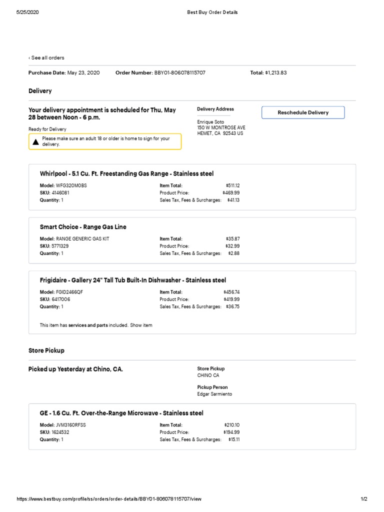 Best Buy Receipt - Appliances | PDF