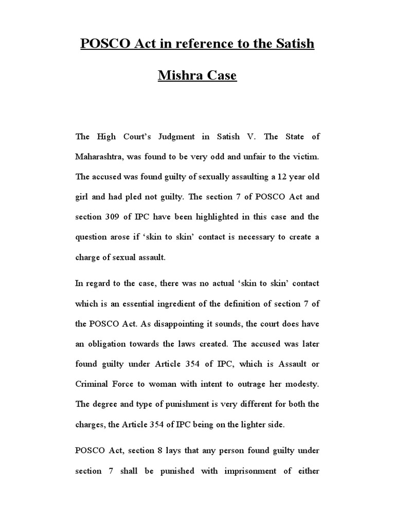 POSCO Act in Reference To The Satish Mishra Case | PDF | Sexual Assault ...