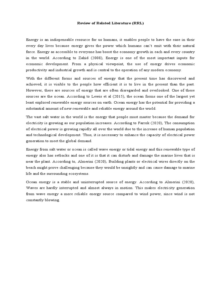 Review of Related Literature (RRL) | PDF | Energy Development ...