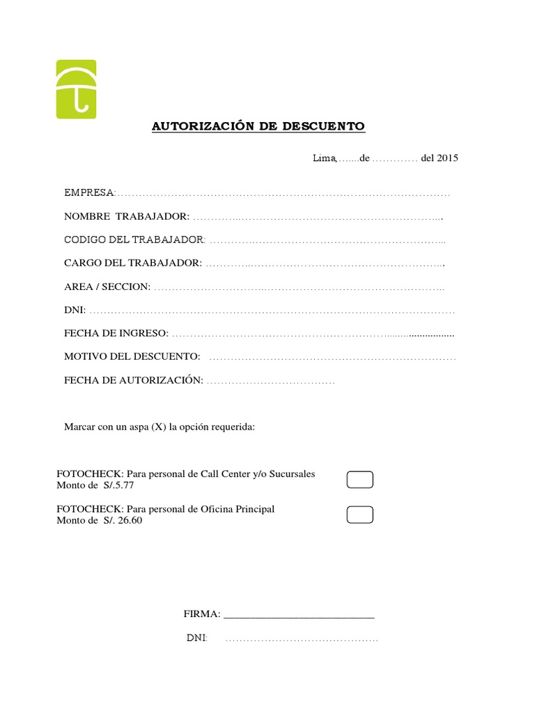 Formato de Descuento Fotocheck | PDF